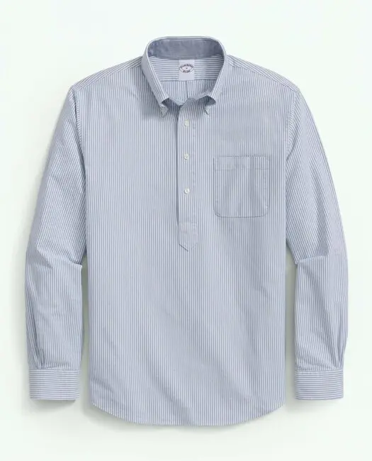 Brooks Brothers Friday Oxford Shirt, Striped Pop-over - Blue