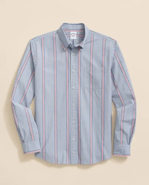 Brooks Brothers Friday Shirt, Poplin Ribbon Stripe - Navy