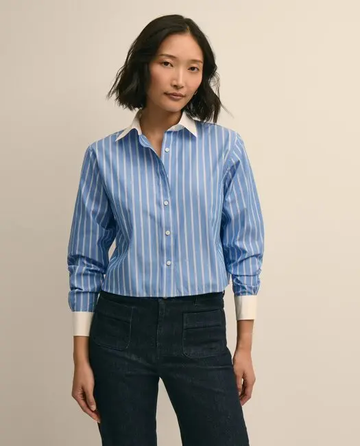 Brooks Brothers The Cropped Striped Shirt - Blue