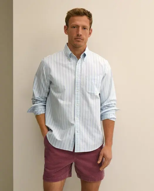Brooks Brothers S Friday Shirt, Oxford Stripe - Aqua