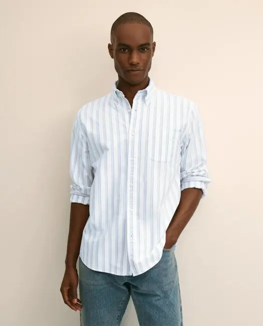 Brooks Brothers Friday Shirt, Oxford Stripe - Blue