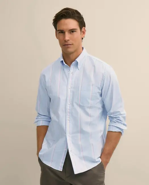 Brooks Brothers Friday Shirt, Oxford Stripe - Blue