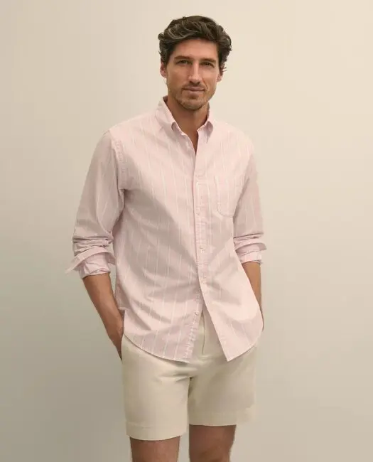 Brooks Brothers S Friday Shirt, Oxford Stripe - Pink