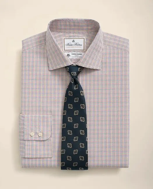 Brooks Brothers X Thomas Mason Cotton English Collar, Checked Dress Shirt - Red