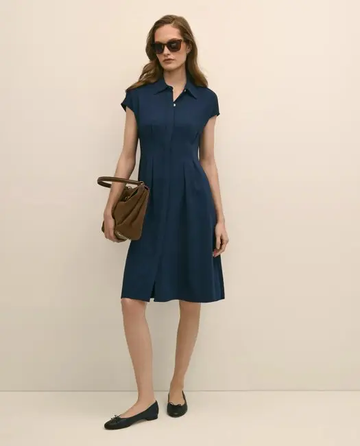 Brooks Brothers S A-line Pleated Shirt Dress | | Large - Navy