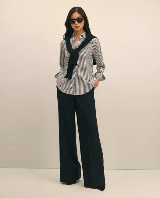 Brooks Brothers Wool Flannel High Waisted Wide-leg Pant - Black