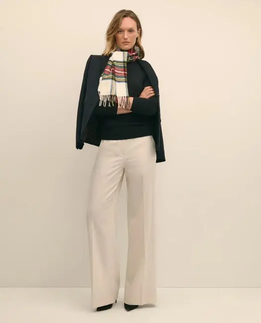 Brooks Brothers S Wool Flannel High Waisted Wide-leg Pant - Ivory
