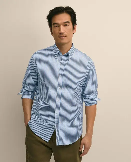 Brooks Brothers Friday Shirt, Poplin Butcher Striped - Blue