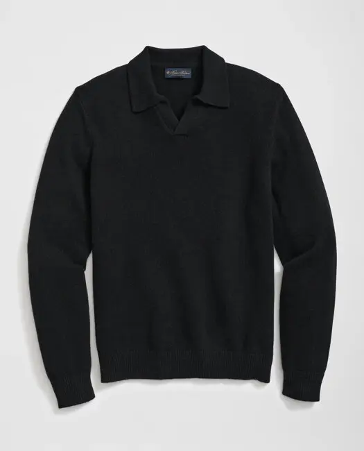 Brooks Brothers 3-ply Cashmere Jonny Collar Polo Sweater - Black