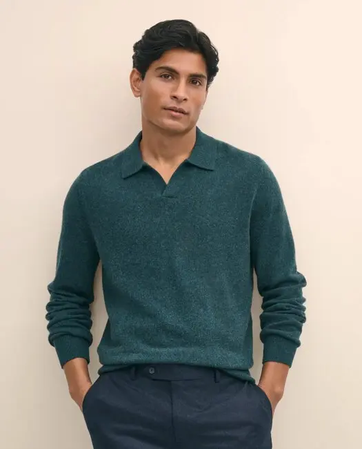 Brooks Brothers 3-ply Cashmere Jonny Collar Polo Sweater - Teal