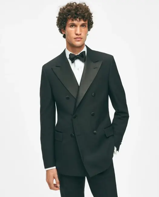 Brooks Brothers S Fleece Peak Lapel Tuxedo In Wool-silk - Black