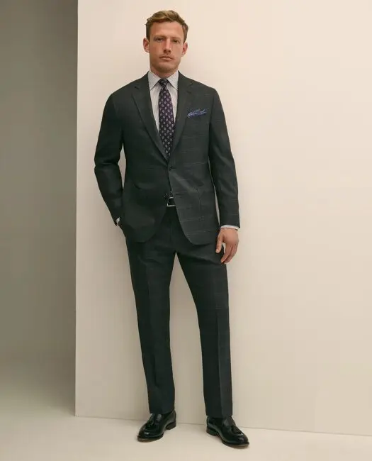 Brooks Brothers Explorer Collection Classic Fit Wool Windowpane Suit Pants - Grey