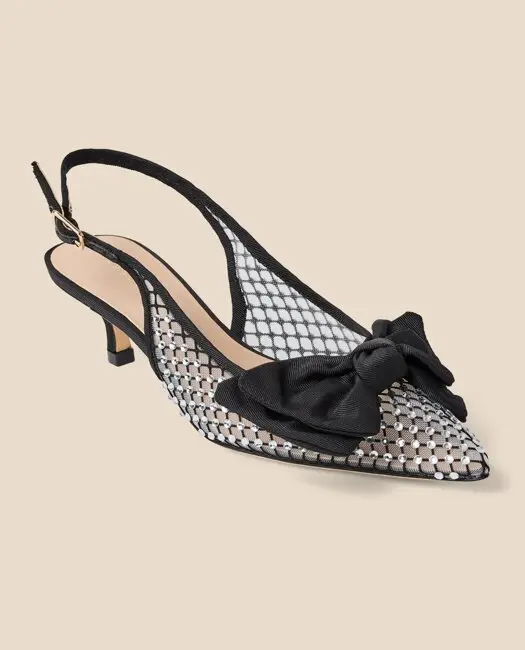 Brooks Brothers Jack Rogers Debra Jeweled Kitten Heel Slingbacks - Black