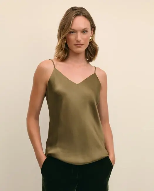 Brooks Brothers V-neck Cami In Washable Silk Charmeuse - Medium Green