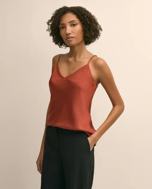Brooks Brothers V-neck Cami In Washable Silk Charmeuse - Red