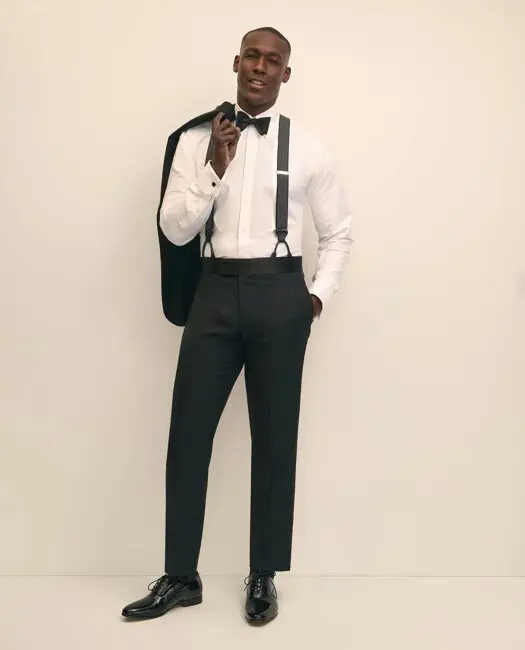 Brooks Brothers Traditional Fit Merino Wool Twill 1818 Tuxedo Pants - Black