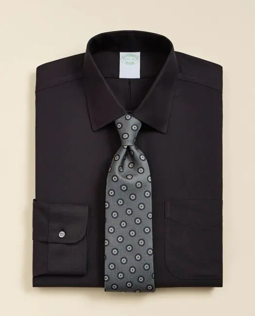Brooks Brothers Explorer Collection Non-iron Twill Ainsley Collar, Dress Shirt - Black