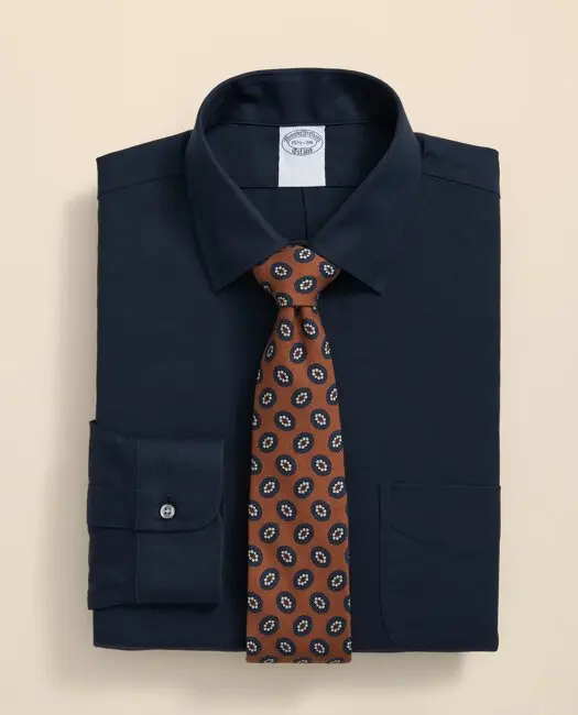 Brooks Brothers Explorer Collection Non-iron Twill Ainsley Collar, Dress Shirt - Navy