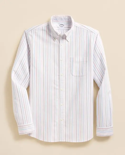Brooks Brothers Friday Shirt, Oxford Multi Stripe | | Small - Rose