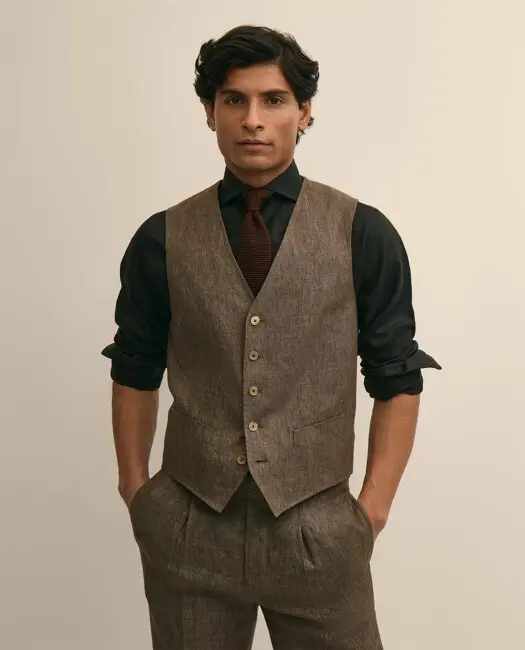 Brooks Brothers S Linen Suit Vest - Brown