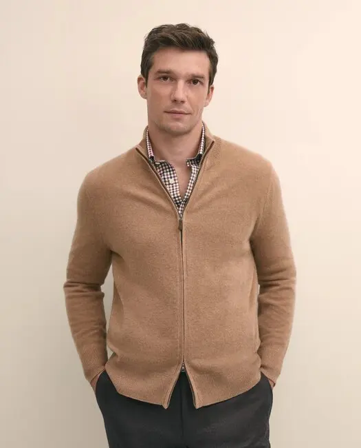 Brooks Brothers 3-ply Cashmere Full-zip Cardigan Sweater - Brown