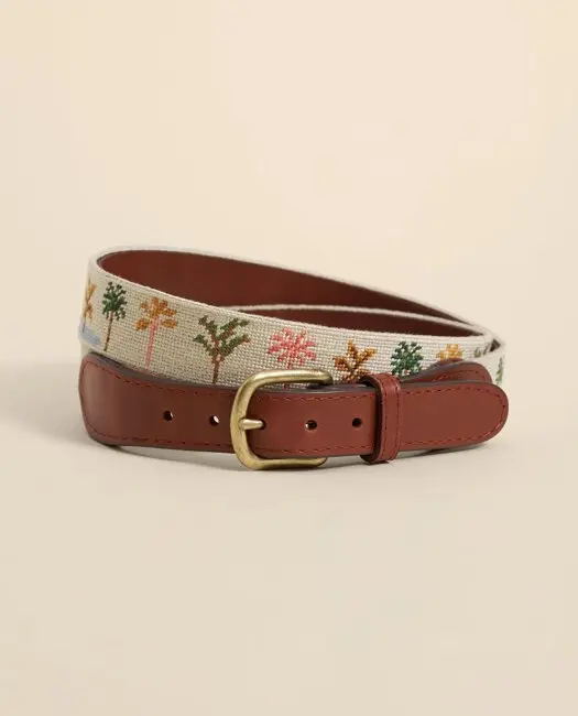 Brooks Brothers S Smathers & Branson Needlepoint Desert Palms Belt - Multicolor