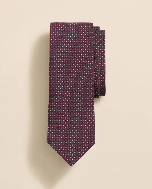Brooks Brothers Silk Mini Geometric Tie - Medium Red