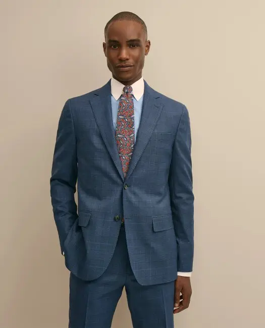 Brooks Brothers S Explorer Collection Slim Fit Wool Overcheck Suit Jacket - Blue