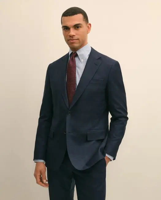 Brooks Brothers S Explorer Collection Slim Fit Wool Overcheck Suit Jacket - Navy
