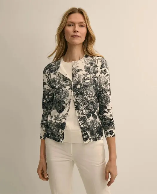 Brooks Brothers Cotton Floral Cardigan Sweater - Black