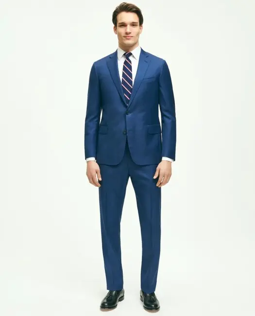 Brooks Brothers S Classic Fit Wool Sharkskin 1818 Suit - Blue