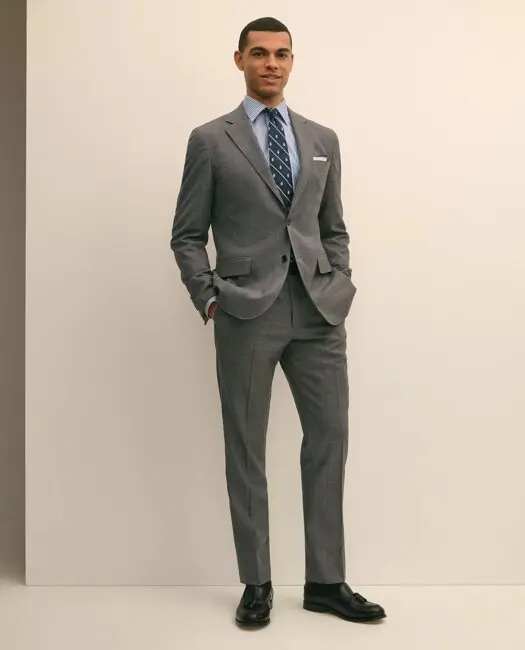 Brooks Brothers Explorer Collection Slim-fit Wool Overcheck Suit Pants - Grey