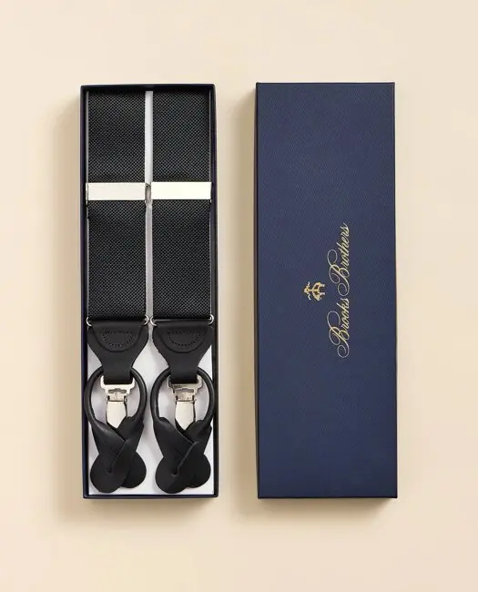 Brooks Brothers Solid Pique Suspenders Shoes - Black