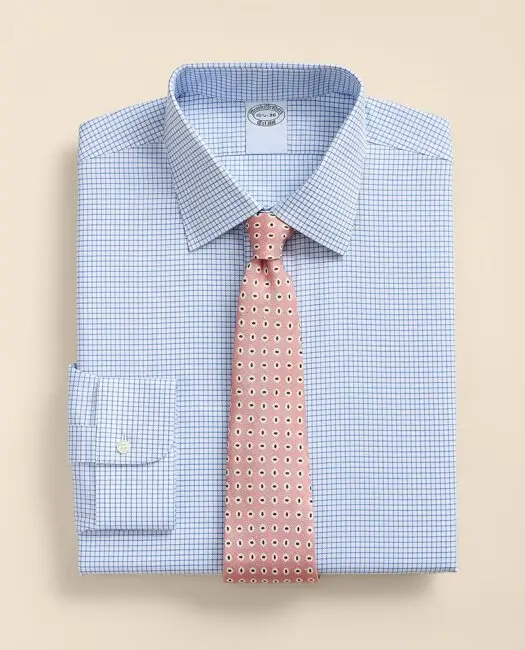 Brooks Brothers S Stretch Supima Cotton Non-iron Royal Oxford Ainsley Collar, Grid Check Dress Shirt | | 18 3 - Hydrangea