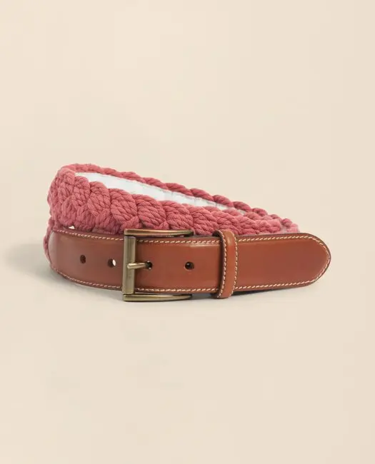 Brooks Brothers Braided Cotton Belt With Leather Tabs - Red