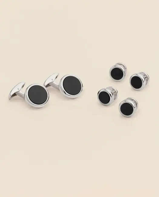 Brooks Brothers Onyx Stud Set - Silver
