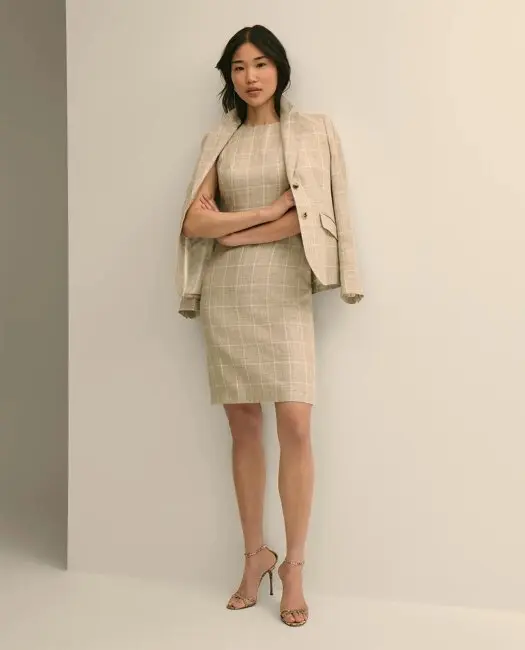 Brooks Brothers Linen-wool Windowpane Sheath Dress - Grey