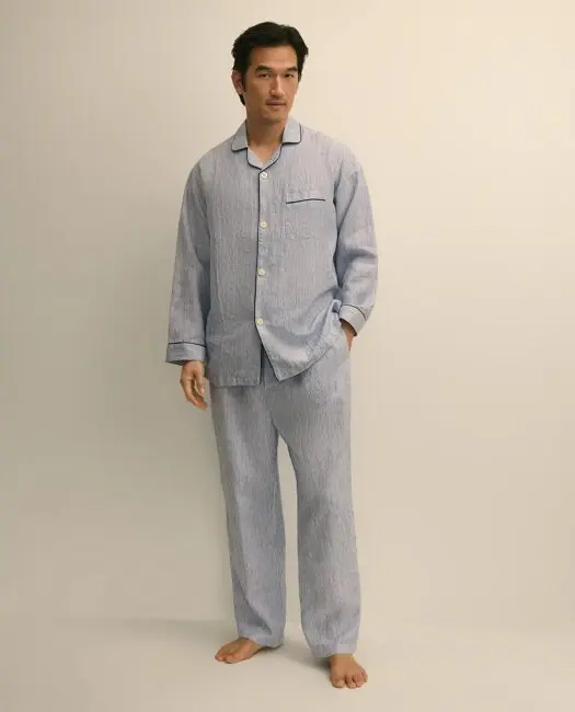 Brooks Brothers Linen Pajama Set - Blue