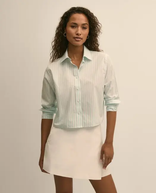 Brooks Brothers The Cropped Stripe Shirt - Light Teal