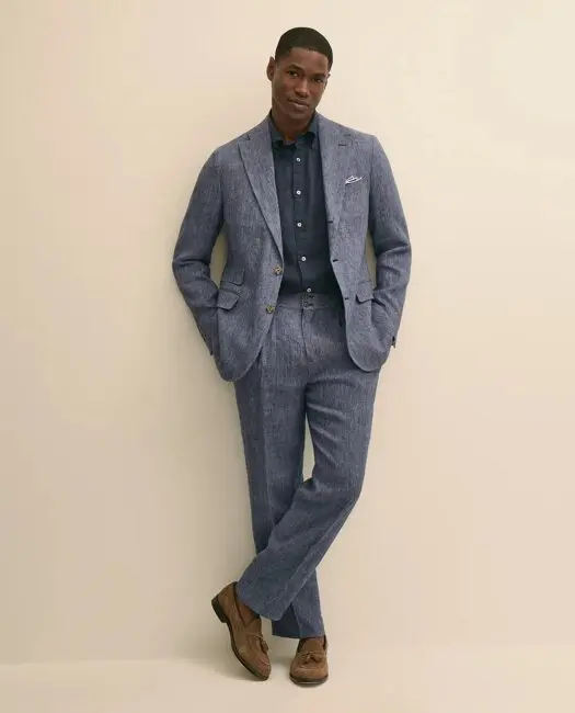 Brooks Brothers Classic Fit Linen Twill Suit Pants - Denim