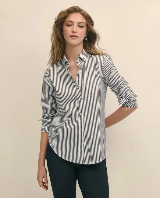 Brooks Brothers Classic Fit Stretch Supima Cotton Non-iron Bengal Stripe Dress Shirt - Black