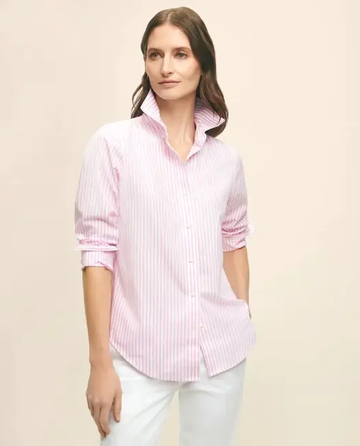 Brooks Brothers Classic Fit Stretch Supima Cotton Non-iron Bengal Stripe Dress Shirt - Pink
