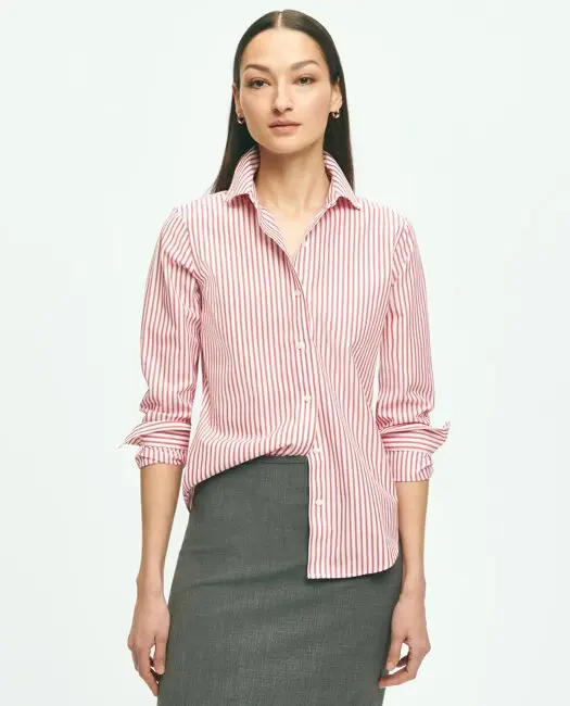 Brooks Brothers Classic Fit Stretch Supima Cotton Non-iron Bengal Stripe Dress Shirt - Red