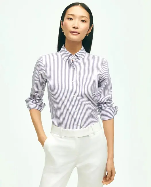 Brooks Brothers Classic Fit Stretch Supima Cotton Non-iron Bengal Stripe Dress Shirt - Violet