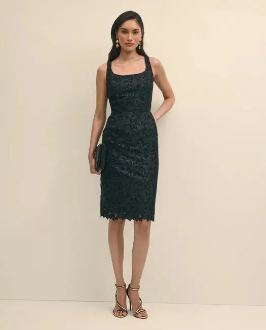 Brooks Brothers Floral Lace Overlay Sheath Dress - Black
