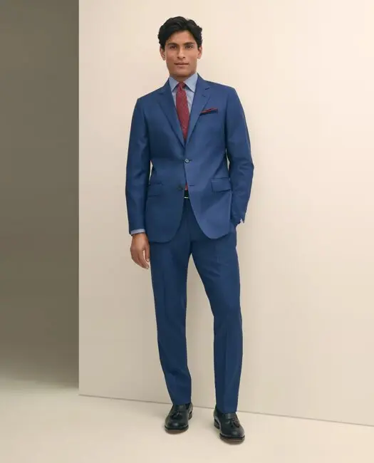 Brooks Brothers S Slim Fit Wool Sharkskin 1818 Suit - Blue