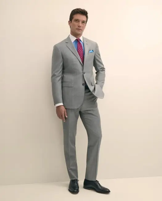 Brooks Brothers S Slim Fit Wool Sharkskin 1818 Suit - Light Grey