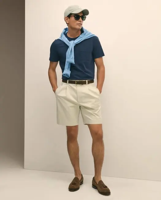 Brooks Brothers S 8" Pleat Front Advantage Chino Shorts - Stone