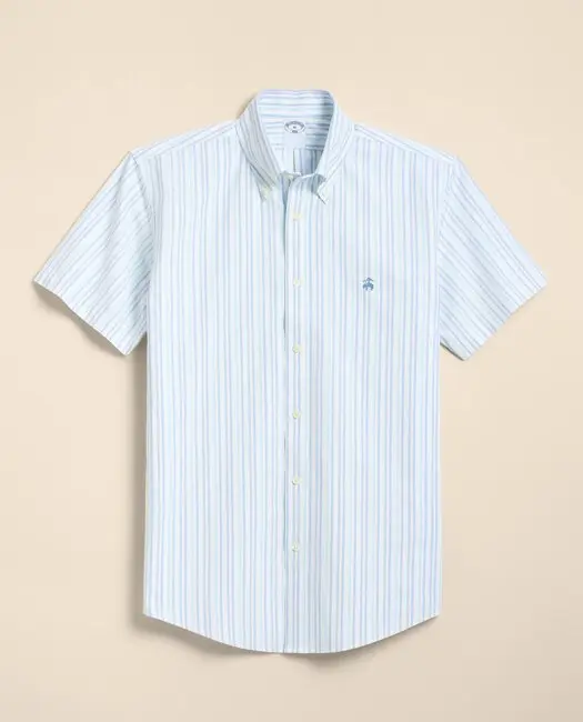 Brooks Brothers Stretch Non-iron Cotton-oxford Polo Button-down, Short-sleeve Check Sport Shirt - Aqua