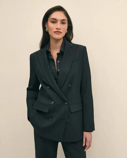 Brooks Brothers S The Essentials Double-breasted Peak Lapel Jacket In Wool Blend - Black
